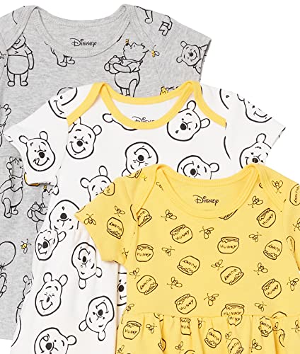 Amazon Essentials Disney | Marvel | Star Wars | Princess Baby Girls' Dresses, Pack of 3, Winnie the Pooh Oh Bother!, 12 Months