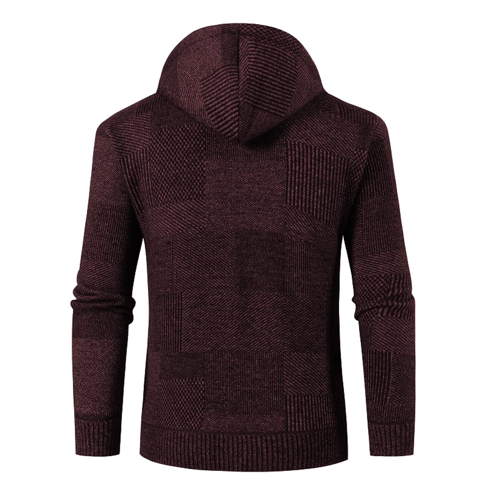 GDJGTA Lightweight Jackets for Men Winter Long Sleeved Plus Velvet Solid Color Hooded Sweater Cardigan Outerwear (Wine, XL)