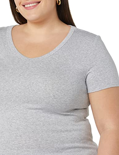 Amazon Essentials Women's Slim-Fit Short-Sleeve V-Neck T-Shirt, Pack of 2, White/Light Grey Heather, Large