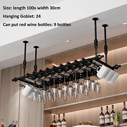 Wine Glass Holder, Ceiling Wine Rack, Wine Glass Rack, Rustic Industrial Wine Racks Wall Mounted with 8 Stem Glass Holder, 2-Tiers Wall Mount Bottle Holder Glass Rack, for Bars Restaurants Kitchens
