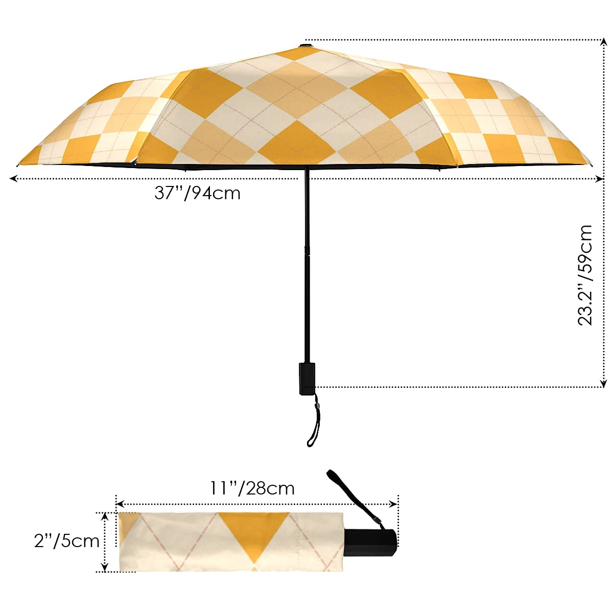 Argyle Pattern Repel Umbrella Windproof Travel Umbrella - Compact, Light, Automatic, Strong and Portable - Wind Resistant, Small Folding Backpack Umbrella for Rain - Men and Women
