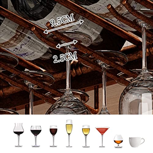 Wine Glass Holder, Ceiling Wine Rack, Wine Glass Rack, Rustic Industrial Wine Racks Wall Mounted with 8 Stem Glass Holder, 2-Tiers Wall Mount Bottle Holder Glass Rack, for Bars Restaurants Kitchens