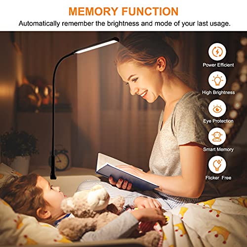 yotutun LED Desk Lamp, Swing Arm Table Lamp with Clamp, Flexible Gooseneck Task Lamp, Eye-Caring Architect Desk Light, 3 Modes 10 Brightness Levels, Memory Function Desk Lamps for Home Office, 12W