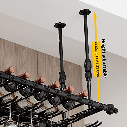 Wine Glass Holder, Ceiling Wine Rack, Wine Glass Rack, Rustic Industrial Wine Racks Wall Mounted with 8 Stem Glass Holder, 2-Tiers Wall Mount Bottle Holder Glass Rack, for Bars Restaurants Kitchens