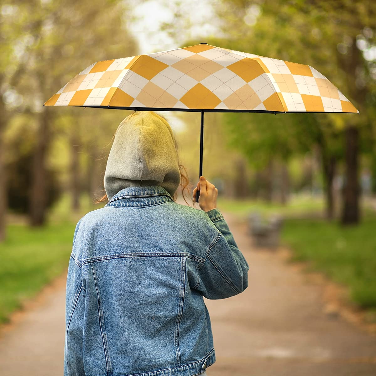 Argyle Pattern Repel Umbrella Windproof Travel Umbrella - Compact, Light, Automatic, Strong and Portable - Wind Resistant, Small Folding Backpack Umbrella for Rain - Men and Women