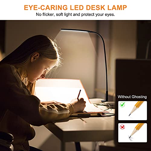yotutun LED Desk Lamp, Swing Arm Table Lamp with Clamp, Flexible Gooseneck Task Lamp, Eye-Caring Architect Desk Light, 3 Modes 10 Brightness Levels, Memory Function Desk Lamps for Home Office, 12W