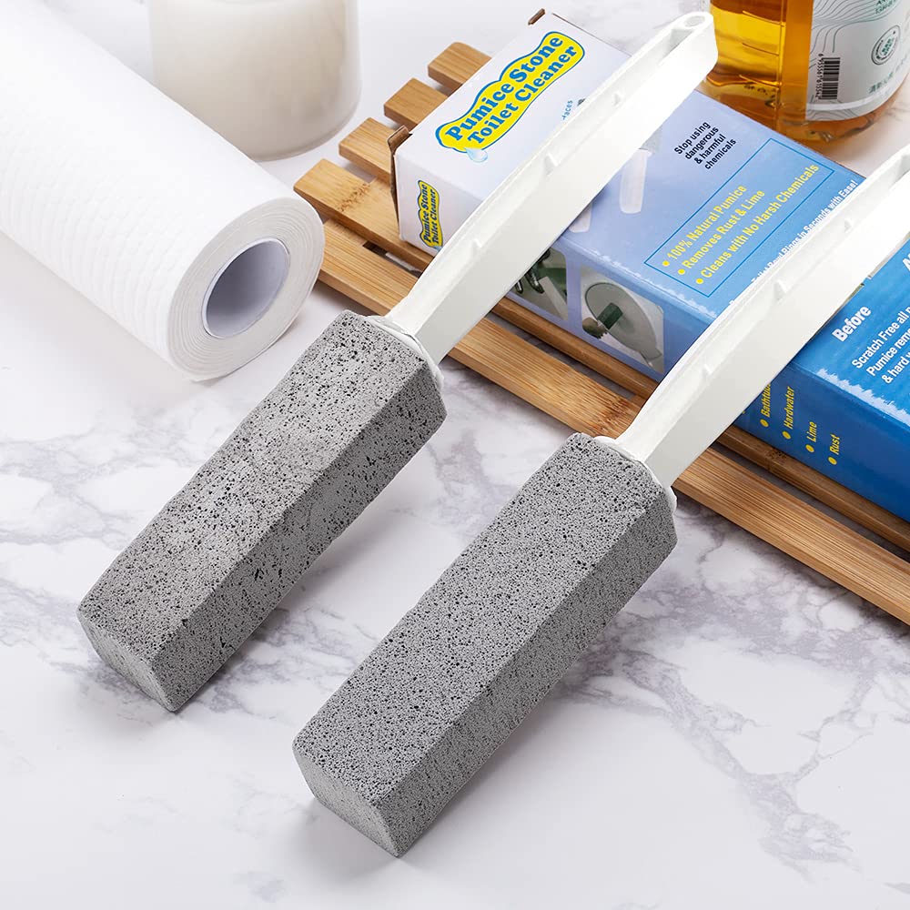 2 Pack Toilet Cleaner Hard Water Build up Remover with Ergonomic Handle, Toilet Bowl Stain Ring Remover, Pumice Cleaning Stone with Handle for Kitchen/Bathroom/Pool/Household Cleaning