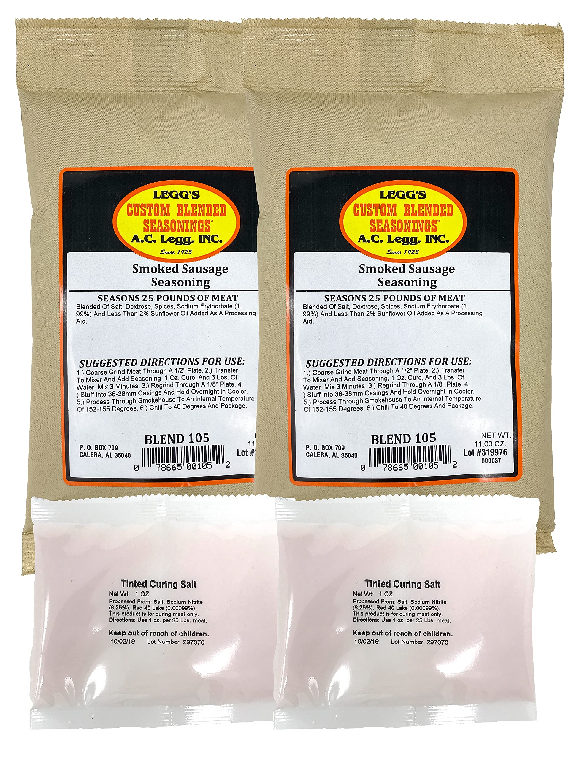 Leggs Custom Blended Seasonings - Smoked Sausage - 2 Pack of 11 Ounce Bags With Cures, 400 Ounces