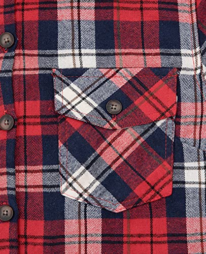 Lisskolo Womens Flannel Shirts Hoodie Fleece Jacket Long Sleeve Button Down Plaid Shirt Flannel with Pocket Red L