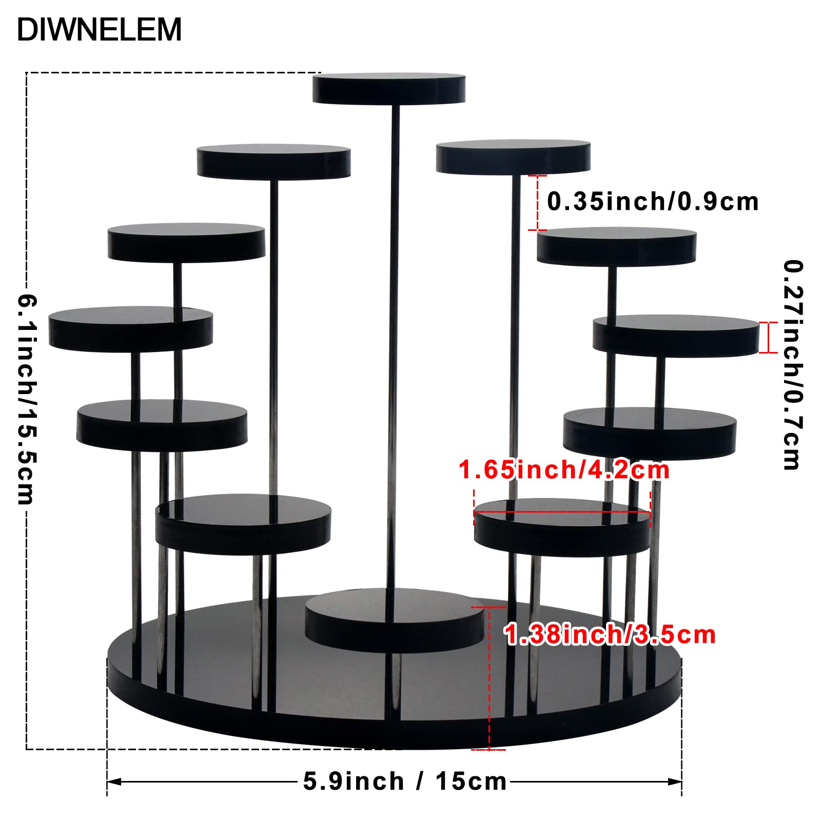 DIWNELEM Round Acrylic Jewelry Stand Acrylic Display Riser Stands Dessert Tower Display Tower for Watch,Jewelry,Rings,Earrings,Mini Figurines (Black,12Tier)