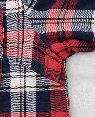 Lisskolo Womens Flannel Shirts Hoodie Fleece Jacket Long Sleeve Button Down Plaid Shirt Flannel with Pocket Red L