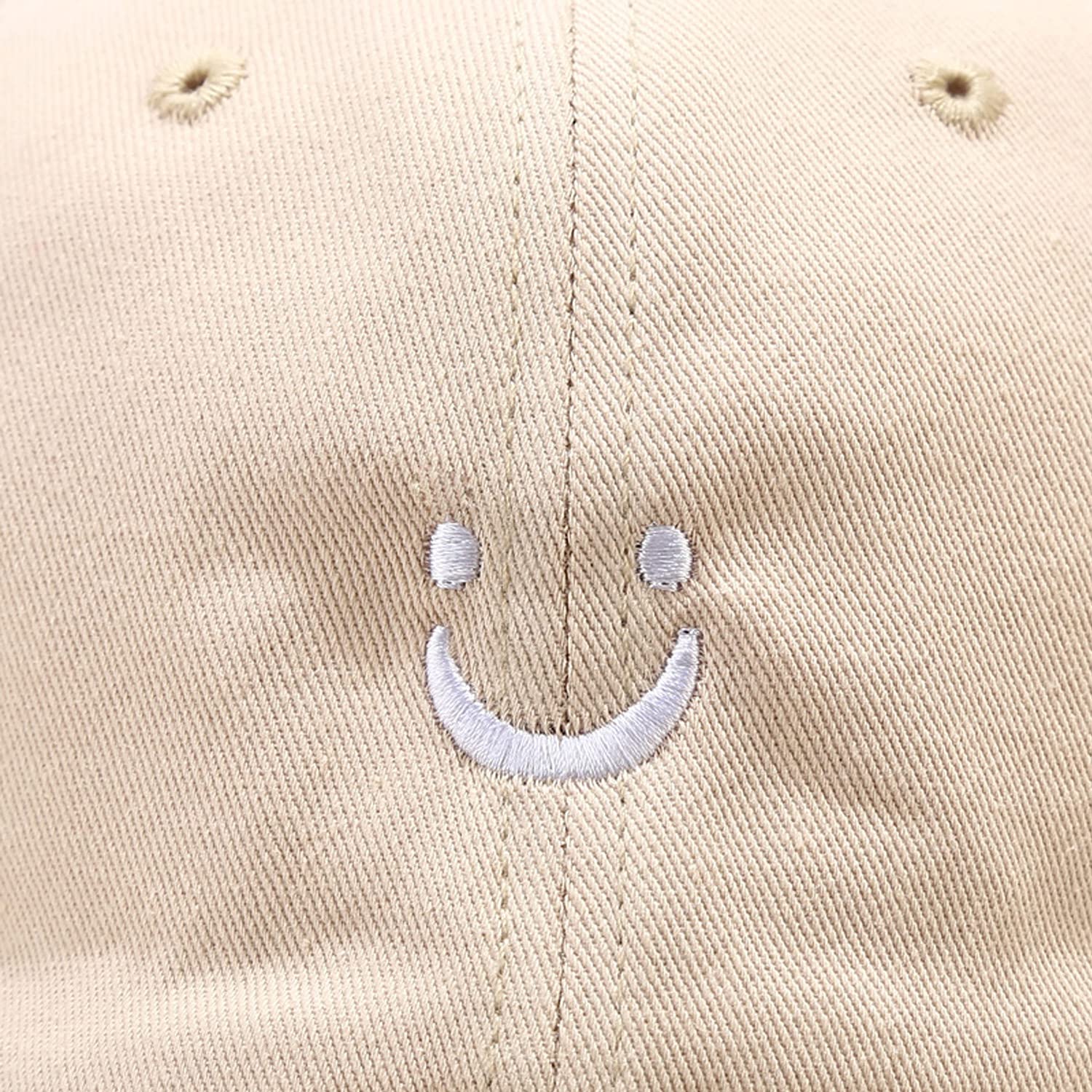 Umeepar Smile Face Baseball Cap for Women Men Adjustable Low Profile Unstructured Cotton Dad Hat (Beige)