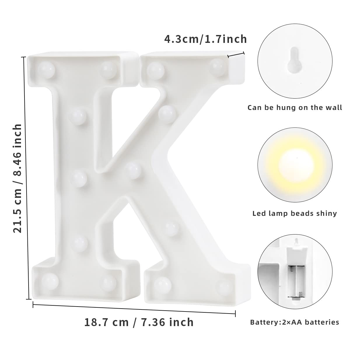 Laerjin Light Up Letters, Marquee Letters with Lights, Decorative Led Light Up Number, Light Up Number Sign for Night Light Wedding Birthday Party Christmas Home Bar - Letter Lights-K