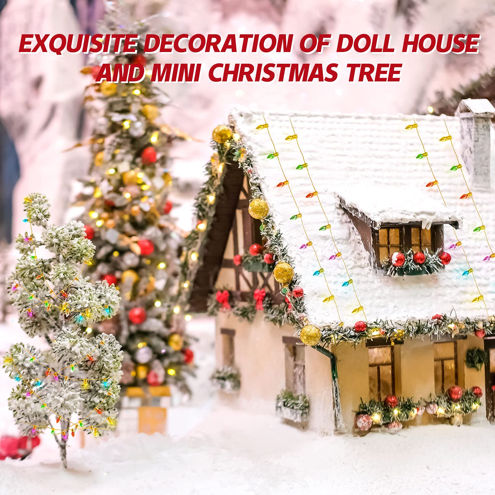 Tuanse 32.8 Feet Dollhouse Fake Light String Valentine‘s Day Mini Craft Miniature Lights Fairy Dollhouse Miniature String Miniature Decorations for Craft Christmas Valentine‘s Day(Multicolor)
