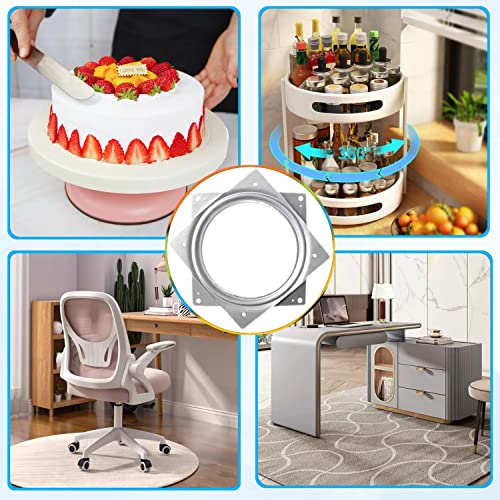 ZHENGO Lazy Susan Hardware 6 Inch, Turntable Hardware,Square Bearing Plate for Serving Trays, Granite, Tabletop Disc, Wood Planks, Kitchen Storage Racks and More, 500lbs Capacity, 4Pack Steel LAHA-23