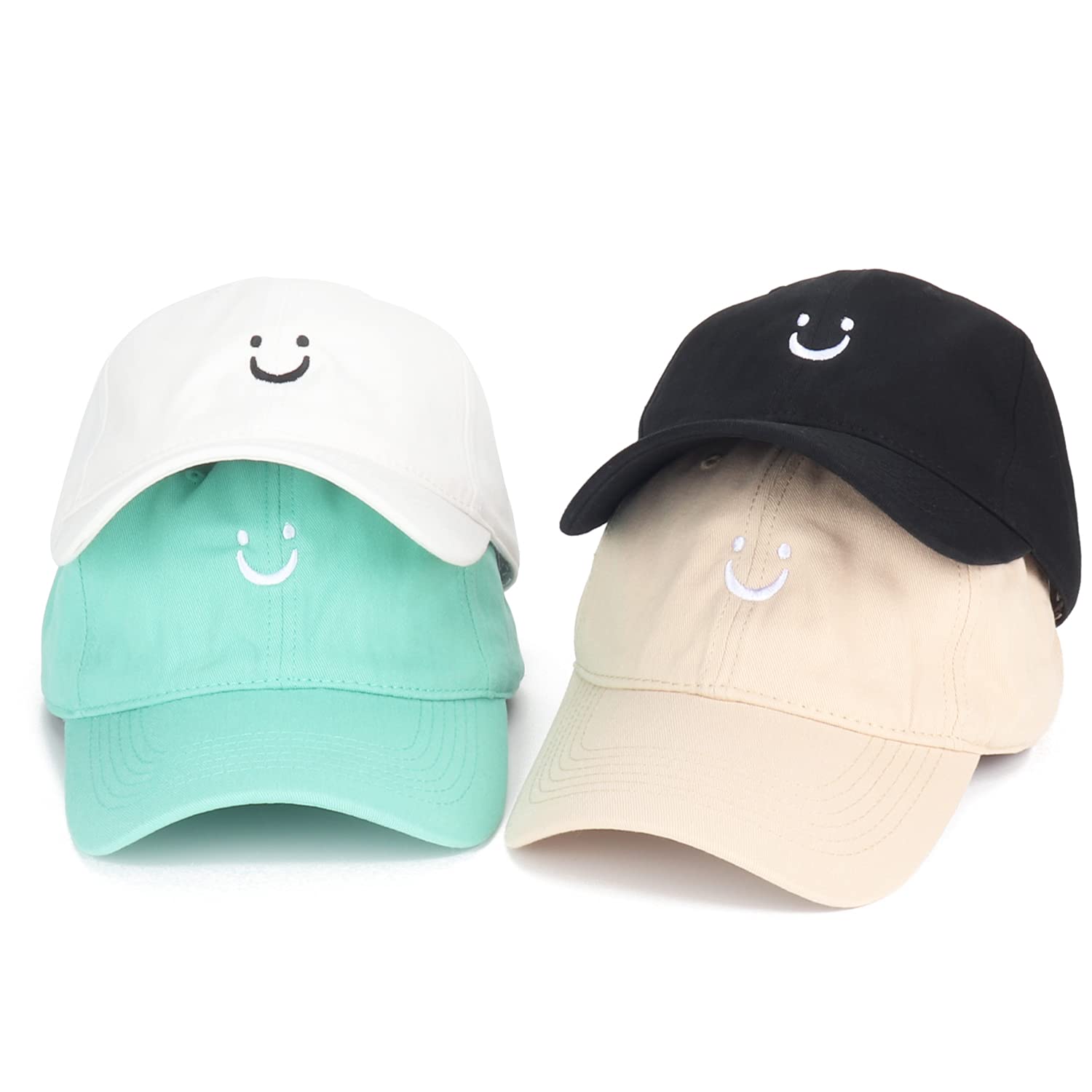 Umeepar Smile Face Baseball Cap for Women Men Adjustable Low Profile Unstructured Cotton Dad Hat (Beige)