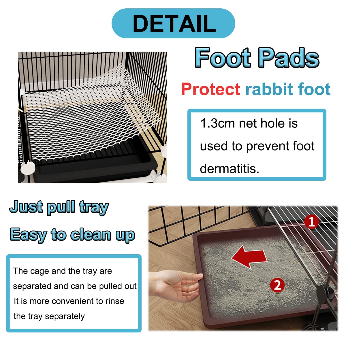 Rabbit Cage Indoor Bunny Hutch 2 Tier Large Guinea Pig Hamster House Small Animals Outdoor Pet with Removable Pull-Out Trays Waterproof Roof Accessories for Ferret Chinchilla Hedgehog,Blue
