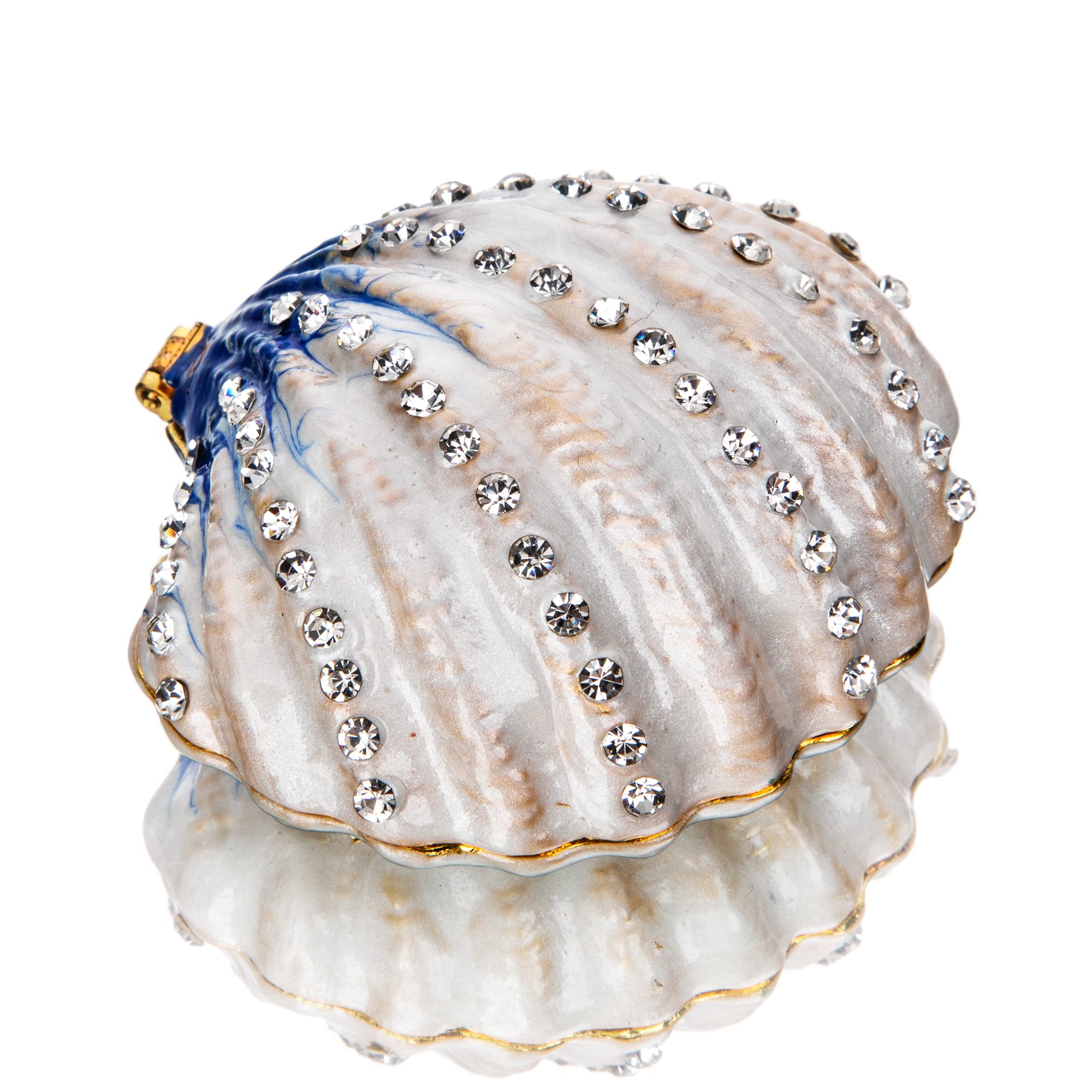 YU FENG Seashell Figurine Trinket Box Hinged Crystals Jeweled Painted Enameled Collectible Ocean Jewelry Box(Dark Blue)