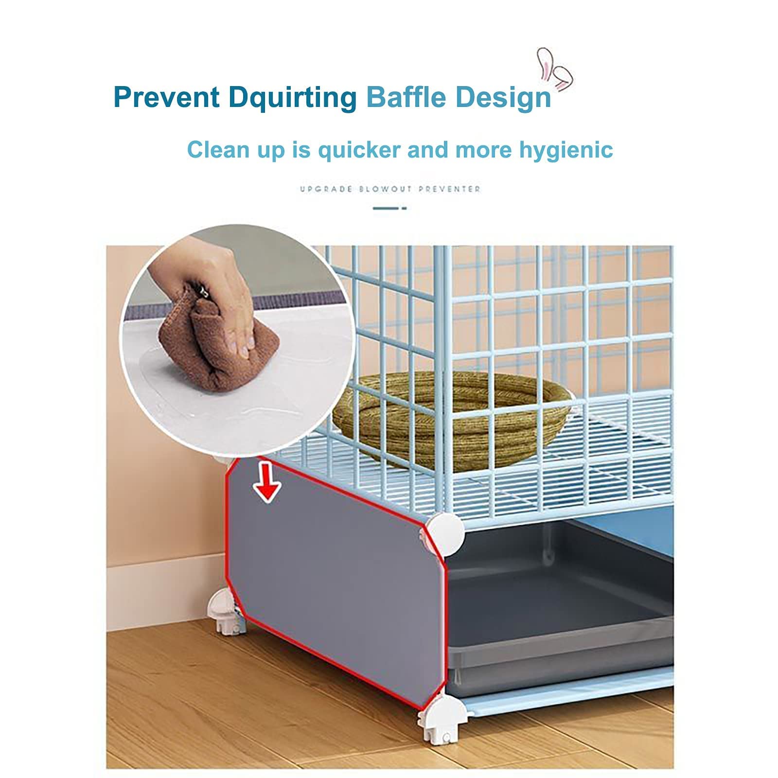 Rabbit Cage Indoor Bunny Hutch 2 Tier Large Guinea Pig Hamster House Small Animals Outdoor Pet with Removable Pull-Out Trays Waterproof Roof Accessories for Ferret Chinchilla Hedgehog,Blue