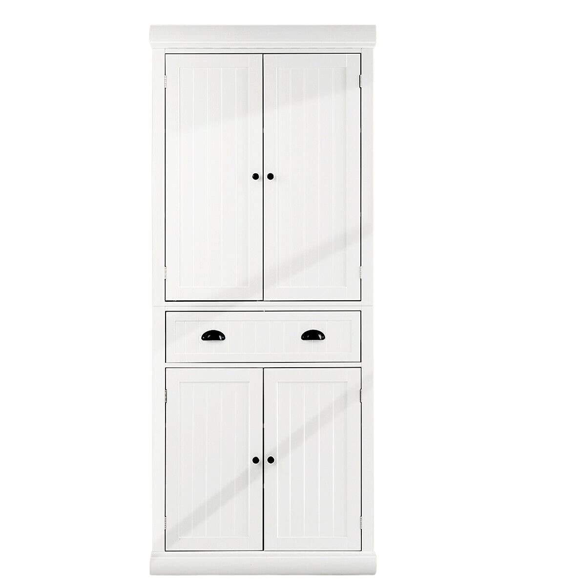 Huippy 72 inch Double Door Cupboard Freestanding Kitchen Pantry Cabinet with Four Adjustable Shelves and One Large Drawer for Kitchen Living Room Bedroom Hallway Home Office Storage (White)