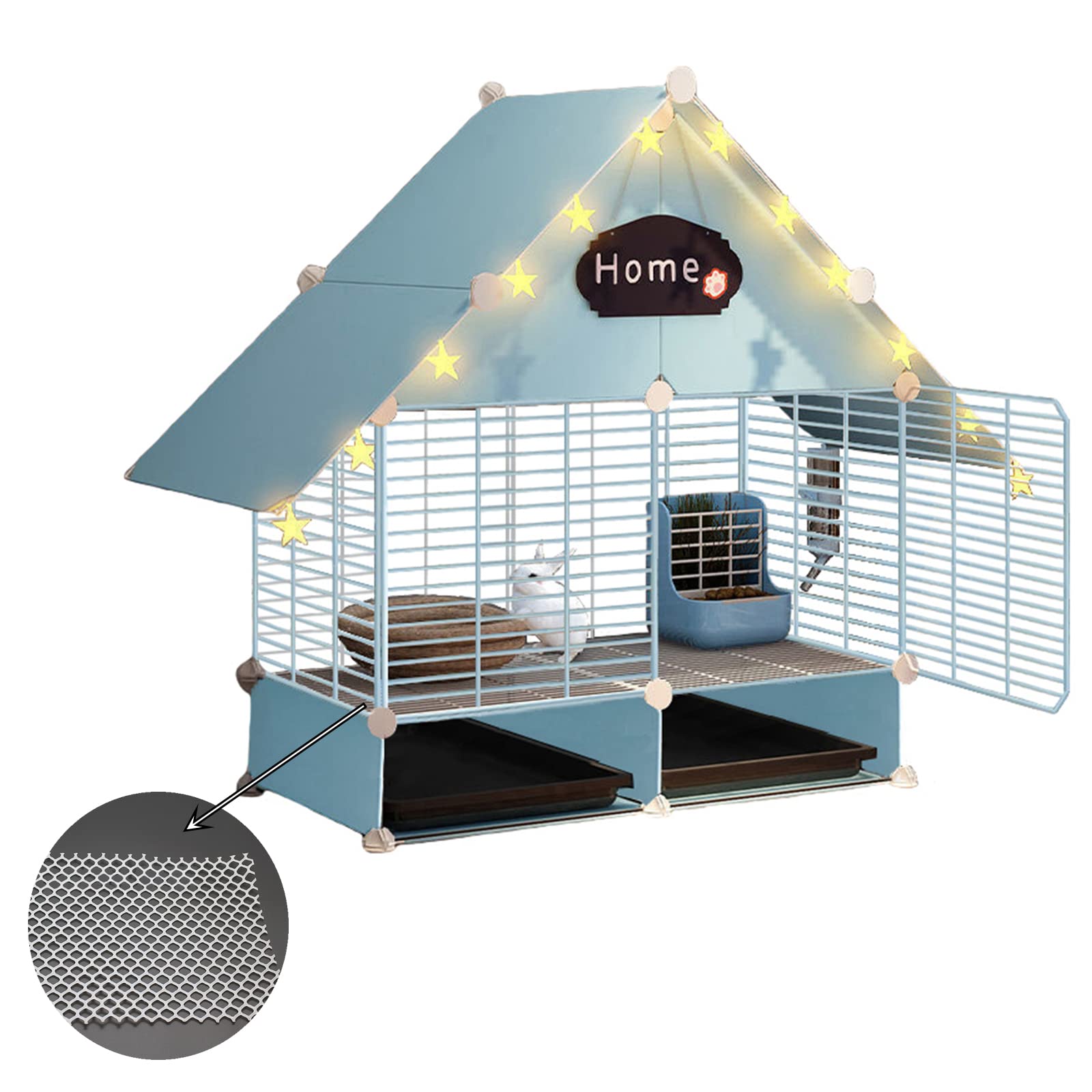 Rabbit Cage Indoor Bunny Hutch 2 Tier Large Guinea Pig Hamster House Small Animals Outdoor Pet with Removable Pull-Out Trays Waterproof Roof Accessories for Ferret Chinchilla Hedgehog,Blue