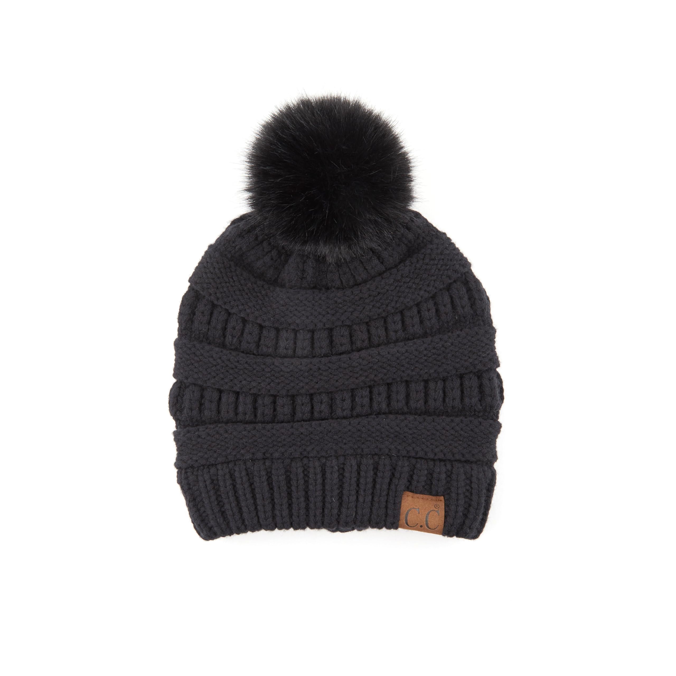 C.C Hatsandscarf Women's Snuggly Soft Yarn Beanie with Soft Faux Color Fur (HAT-7002) Black