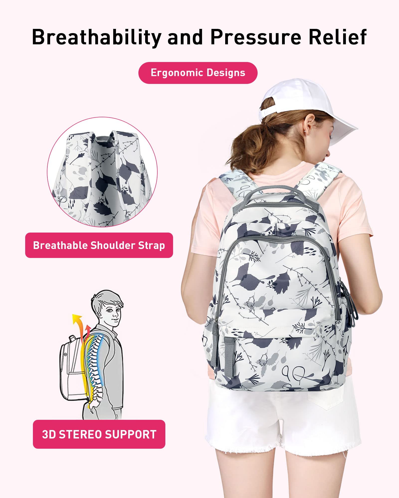 CAMILLEMMA White Backpack for Women Men, Lightweight Casual Travel Daypack,Classic Basic Backpack