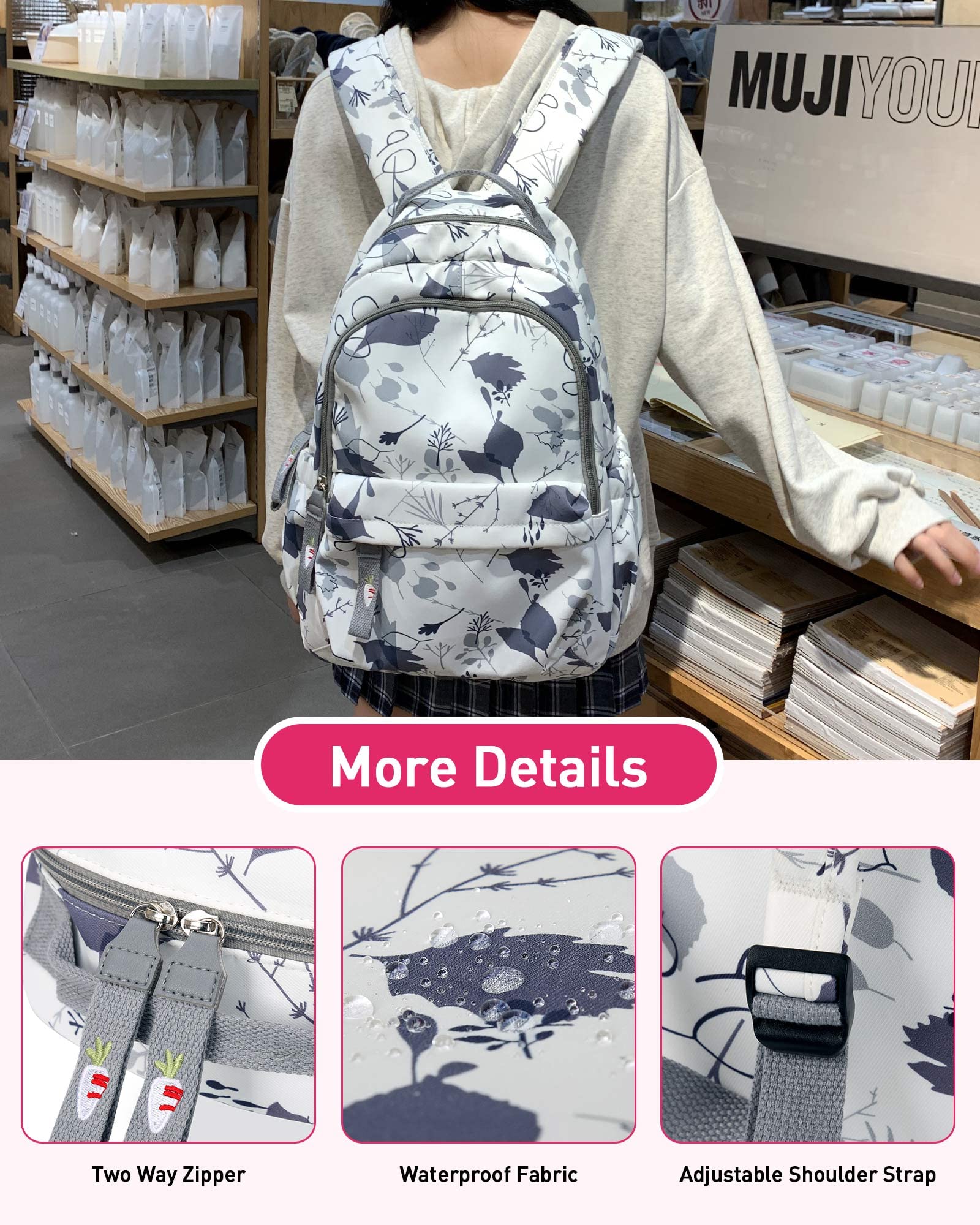 CAMILLEMMA White Backpack for Women Men, Lightweight Casual Travel Daypack,Classic Basic Backpack
