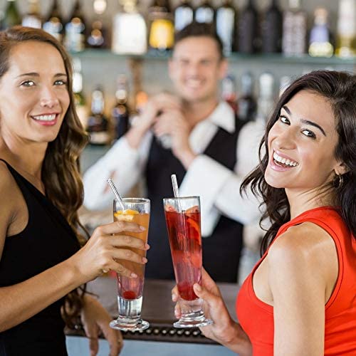 Reusable Drinking Straws Glass Clear 12-Pack, with 4 Cleaning Brush Size 8.5''x10 MM Set of 6 Straight and 6 Bent - Perfect for Cocktail Glass, Smoothies, Tea, Juice, Milkshakes
