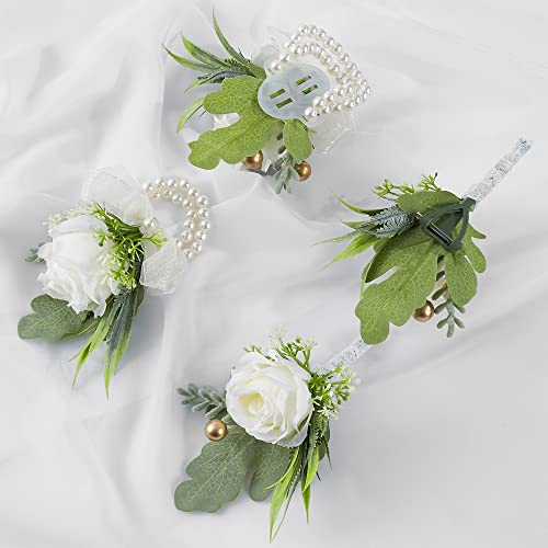 MYQNS Rose Wrist Corsage Women Bride Bridesmaid Hand Flower Wristlet Band Bracelet for White Wedding Party Proom Artificial Flower Accessories Decorations