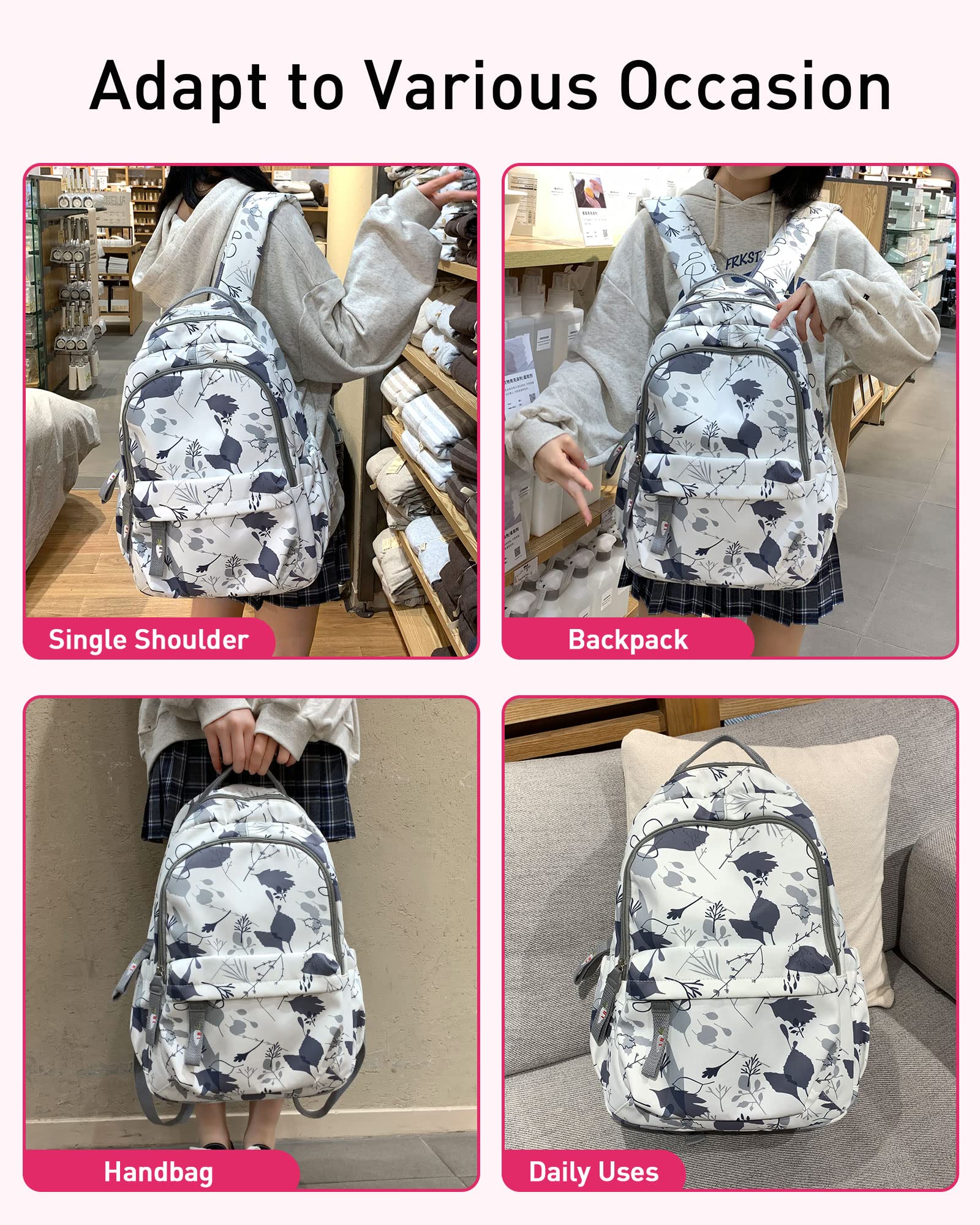 CAMILLEMMA White Backpack for Women Men, Lightweight Casual Travel Daypack,Classic Basic Backpack