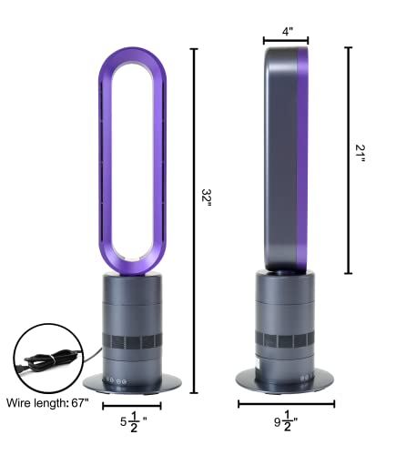 HealSmart 32-inch Space Heater Bladeless Tower Fan, Heater & Fan Combo, 9H Timer 10 Speeds with Remote Control, Air Circulator Fan for Home Air Conditioner, Purple