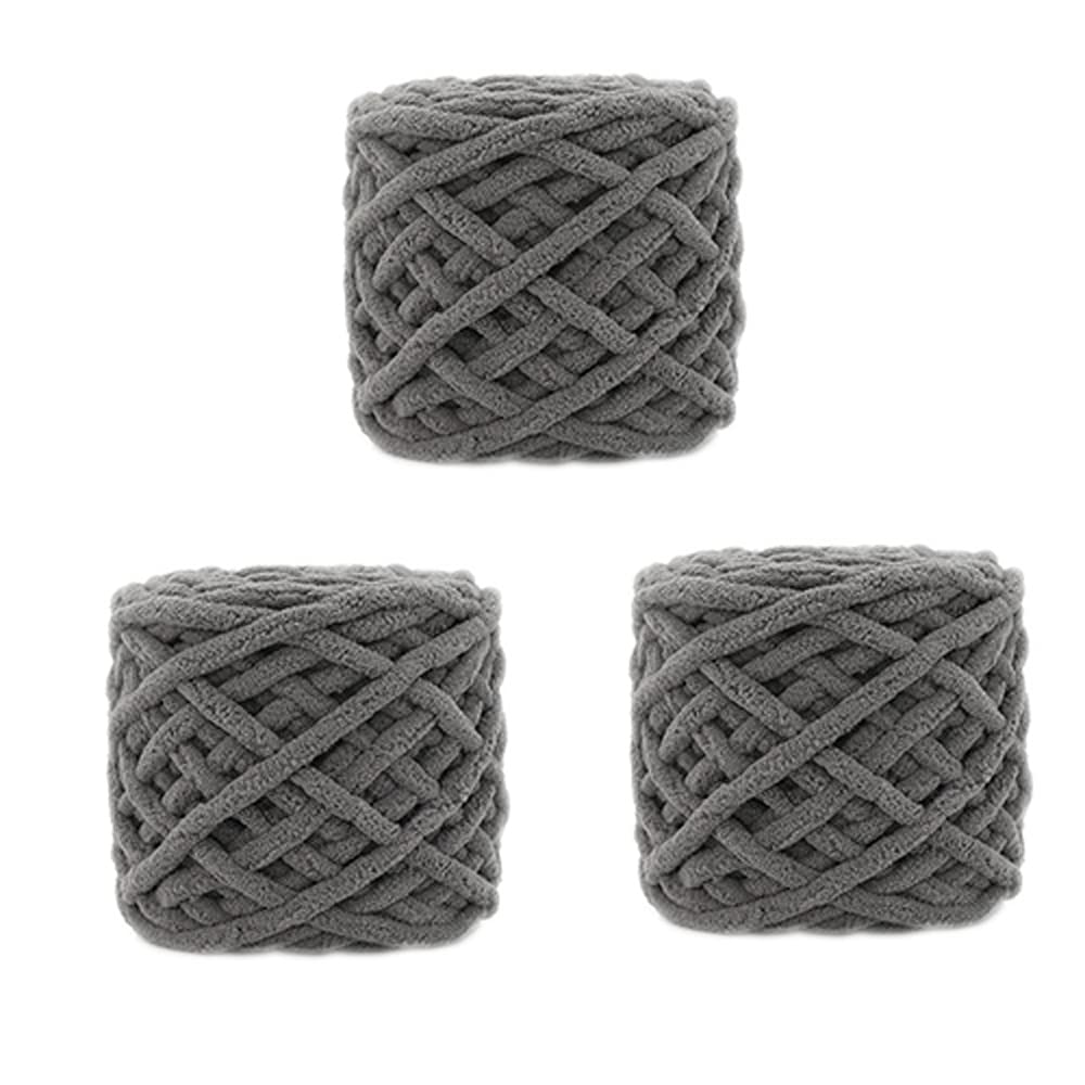 3 Balls Sparkling Chenille Yarn, Super Soft Thick Velvet Blanket Yarn for Crochet Knitting Home Décor DIY Craft Bulky Weight Polyester Ice Strip Yarn for Baby Blanket 300g (Dark Grey)