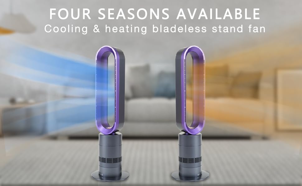 HealSmart 32-inch Space Heater Bladeless Tower Fan, Heater & Fan Combo, 9H Timer 10 Speeds with Remote Control, Air Circulator Fan for Home Air Conditioner, Purple