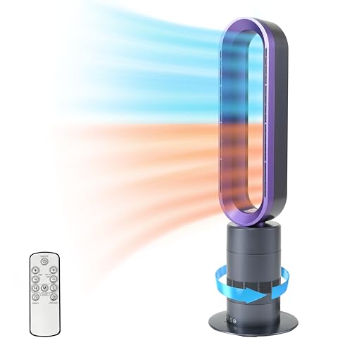 HealSmart 32-inch Space Heater Bladeless Tower Fan, Heater & Fan Combo, 9H Timer 10 Speeds with Remote Control, Air Circulator Fan for Home Air Conditioner, Purple