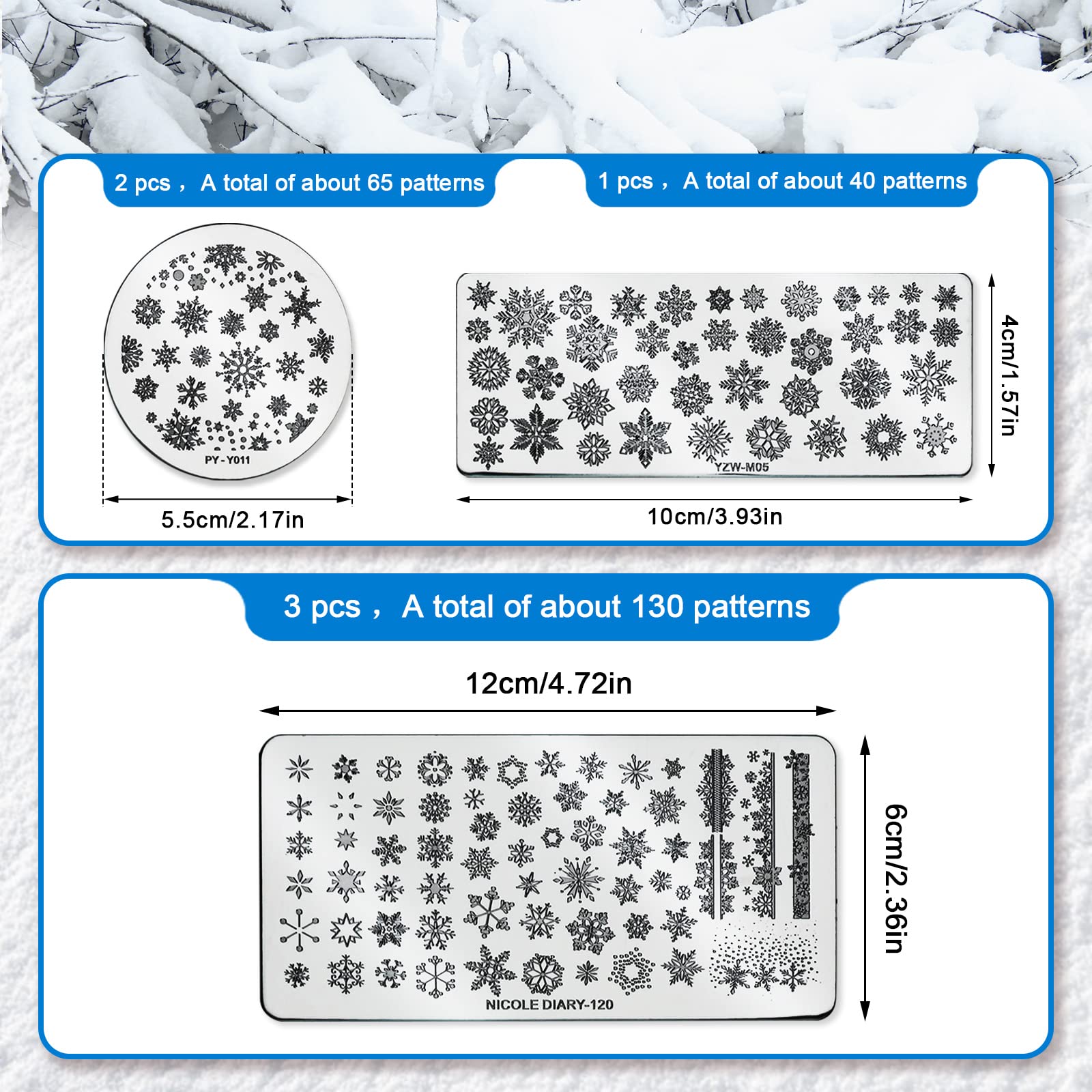 Whaline 6Pcs Snowflake Nail Art Plates Circular Rectangular Winter Stamping Plates Christmas Stamp Templates Stamping Kit for DIY Print Manicure Salon Design Xmas Gift