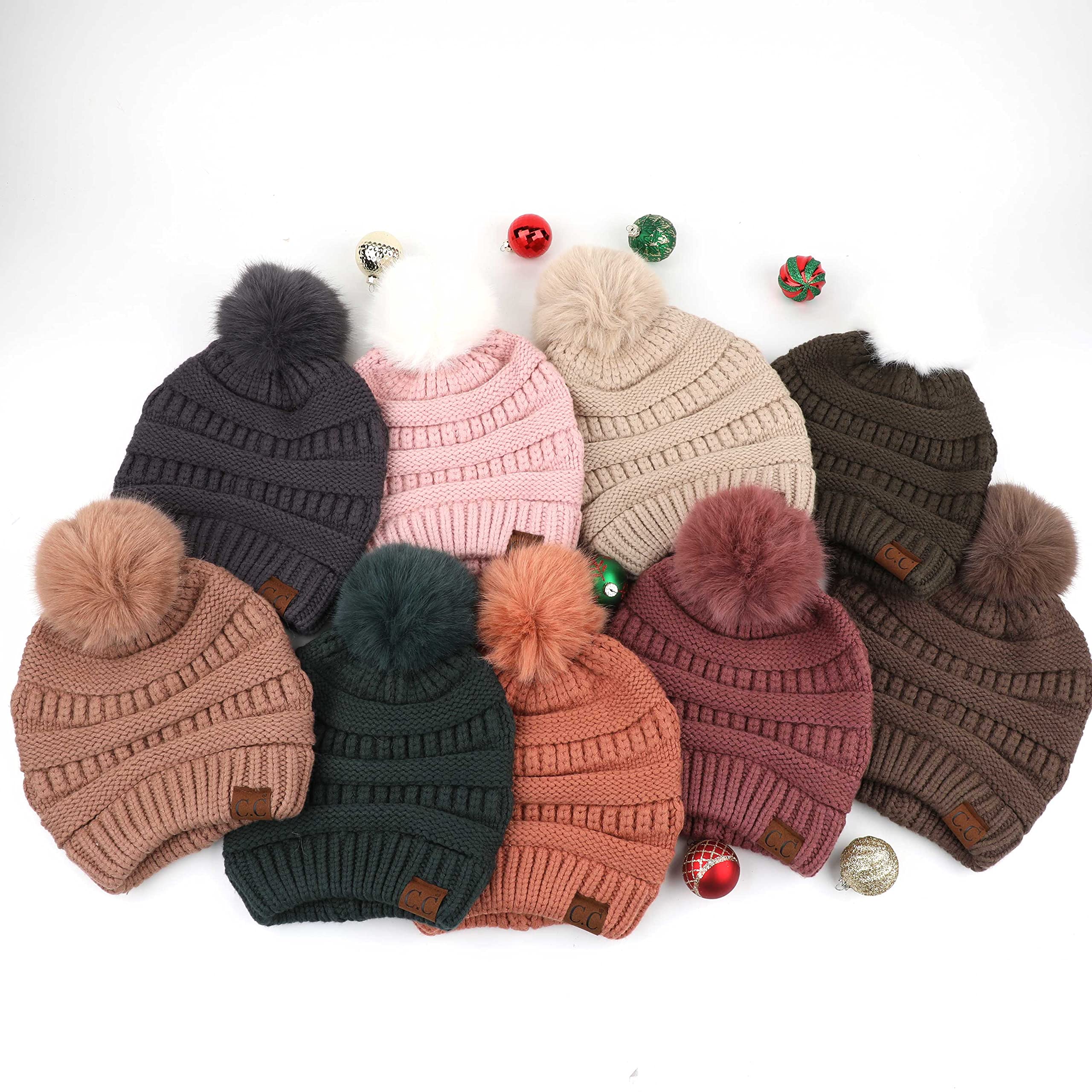 C.C Hatsandscarf Women's Snuggly Soft Yarn Beanie with Soft Faux Color Fur (HAT-7002) Black