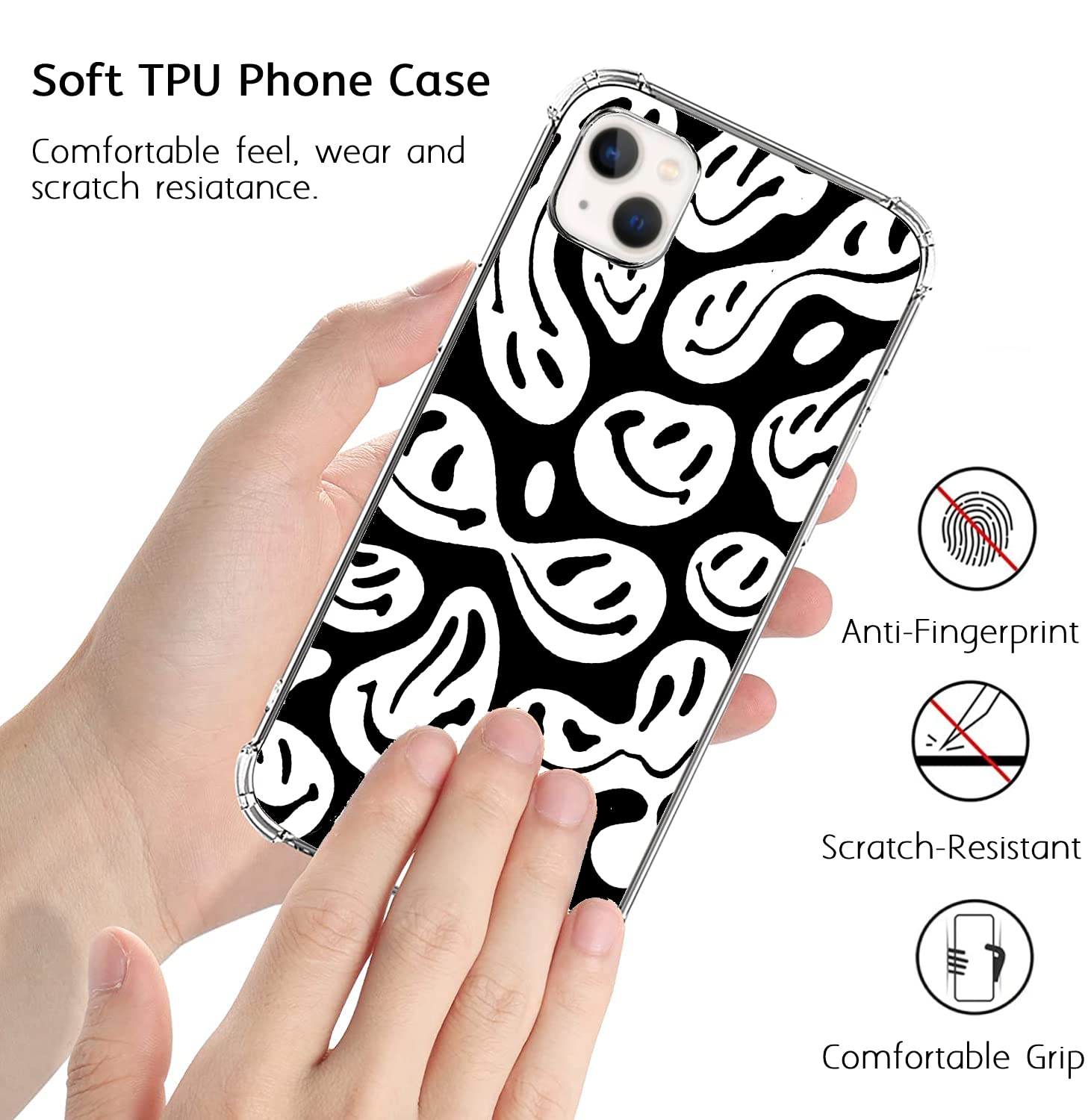 Fisgerod Black and White Smile Face iPhone Case for iphone 13, Trippy Aesthetic Melting Case for Girls Boys Women Men, Unique Trendy TPU Bumper Cover Case for iphone 13