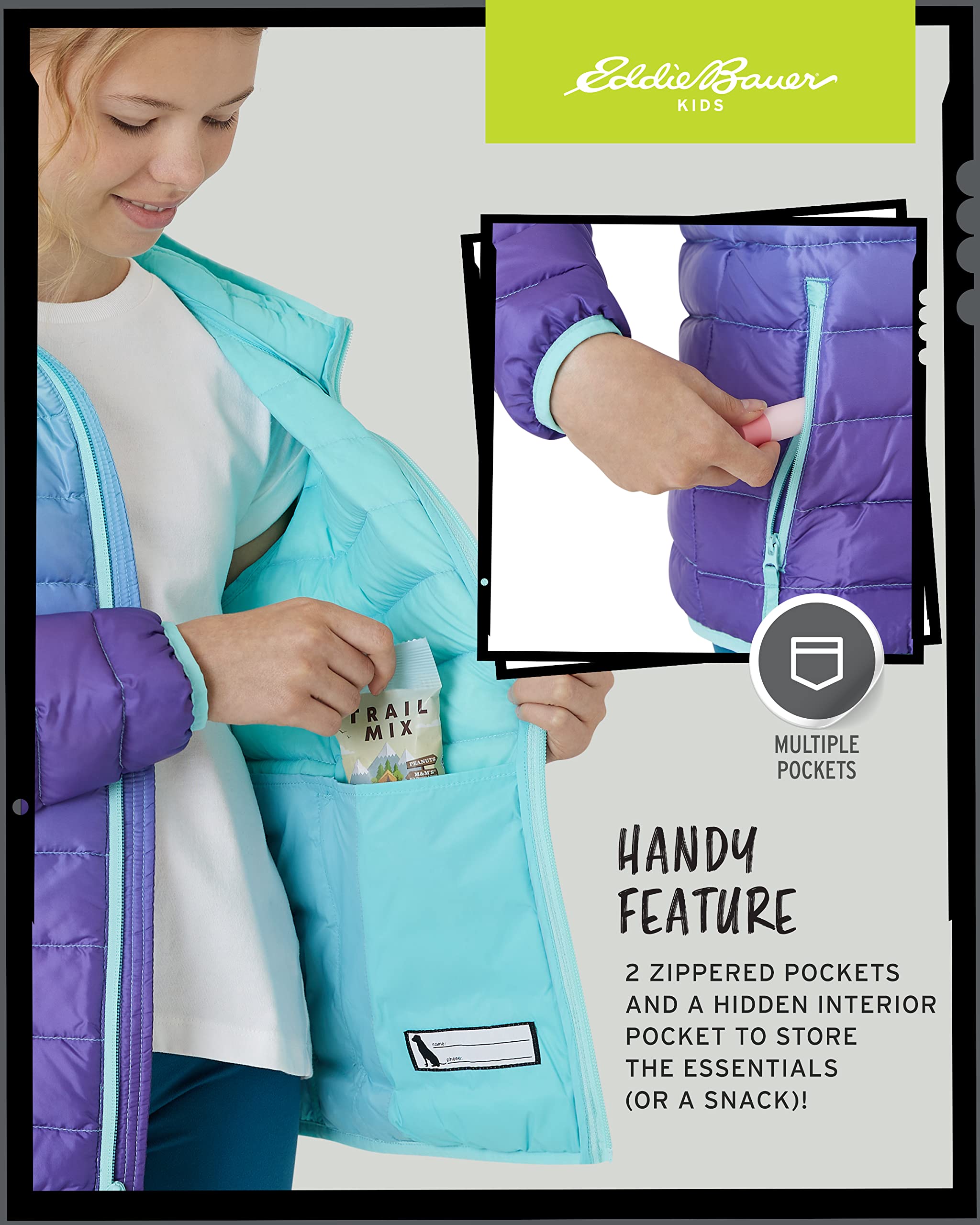 Eddie Bauer Girls' Jacket - CirrusLite Weather Resistant Down Coat for Girls - Insulated Quilted Bubble Puffer (3-20), Size 14-16, Purple