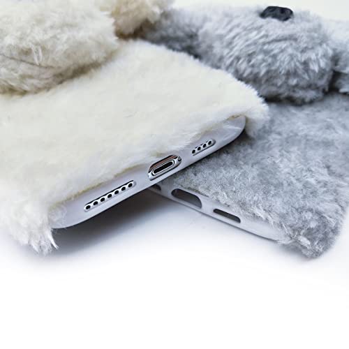 Losin Compatible with iPhone 13 Case Cute Plush Furry Dog Phone Case for Women Girls Girly 3D Cartoon Kawaii Case Soft TPU Shockproof Protective Cover White