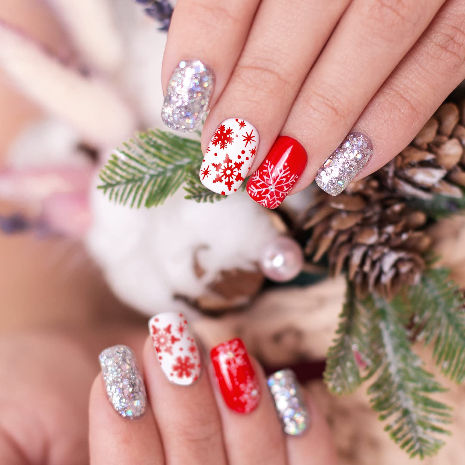 Whaline 6Pcs Snowflake Nail Art Plates Circular Rectangular Winter Stamping Plates Christmas Stamp Templates Stamping Kit for DIY Print Manicure Salon Design Xmas Gift