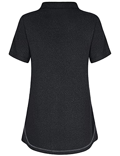 Yakestyle Women's V Neck Golf Shirt Short Sleeve Athletic Quick Dry Moisture Tennis Wicking Yoga Polo, Black, Large
