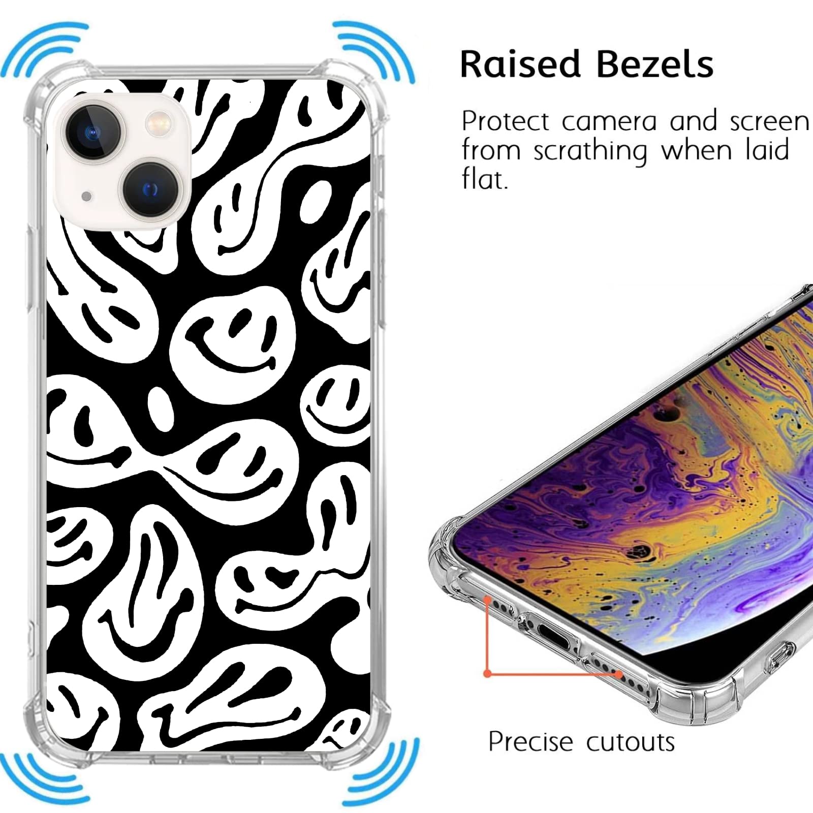 Fisgerod Black and White Smile Face iPhone Case for iphone 13, Trippy Aesthetic Melting Case for Girls Boys Women Men, Unique Trendy TPU Bumper Cover Case for iphone 13