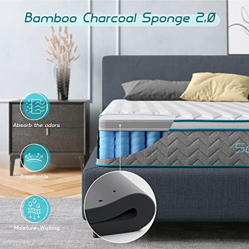 Serweet 12 Inch Bamboo Charcoal Memory Foam Hybrid Full Mattress - 7-Zone Pocket Innersprings for Motion Isolation -Heavier Coils for Durable Support -Medium Firm -Made in Century-Old Factory