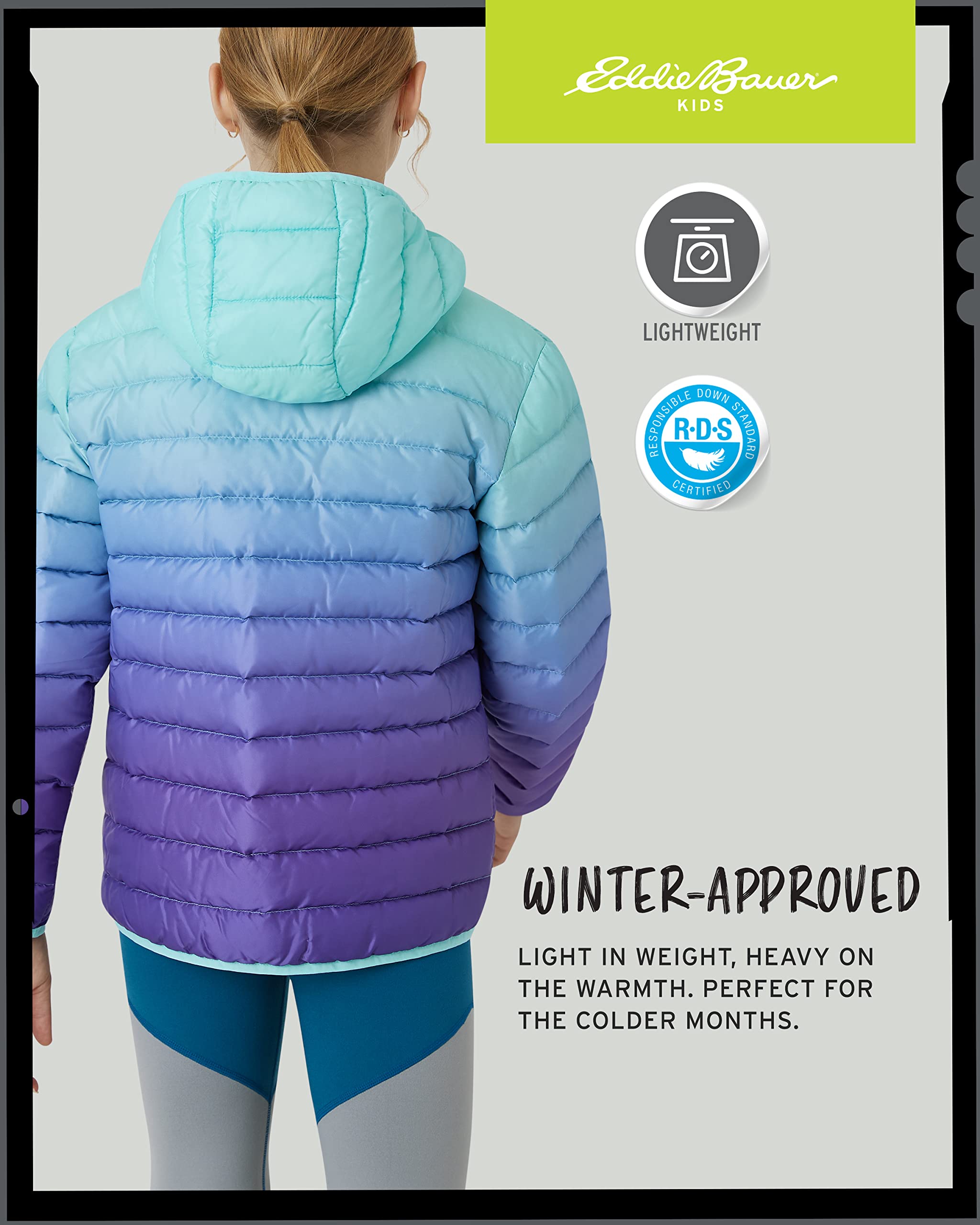 Eddie Bauer Girls' Jacket - CirrusLite Weather Resistant Down Coat for Girls - Insulated Quilted Bubble Puffer (3-20), Size 14-16, Purple