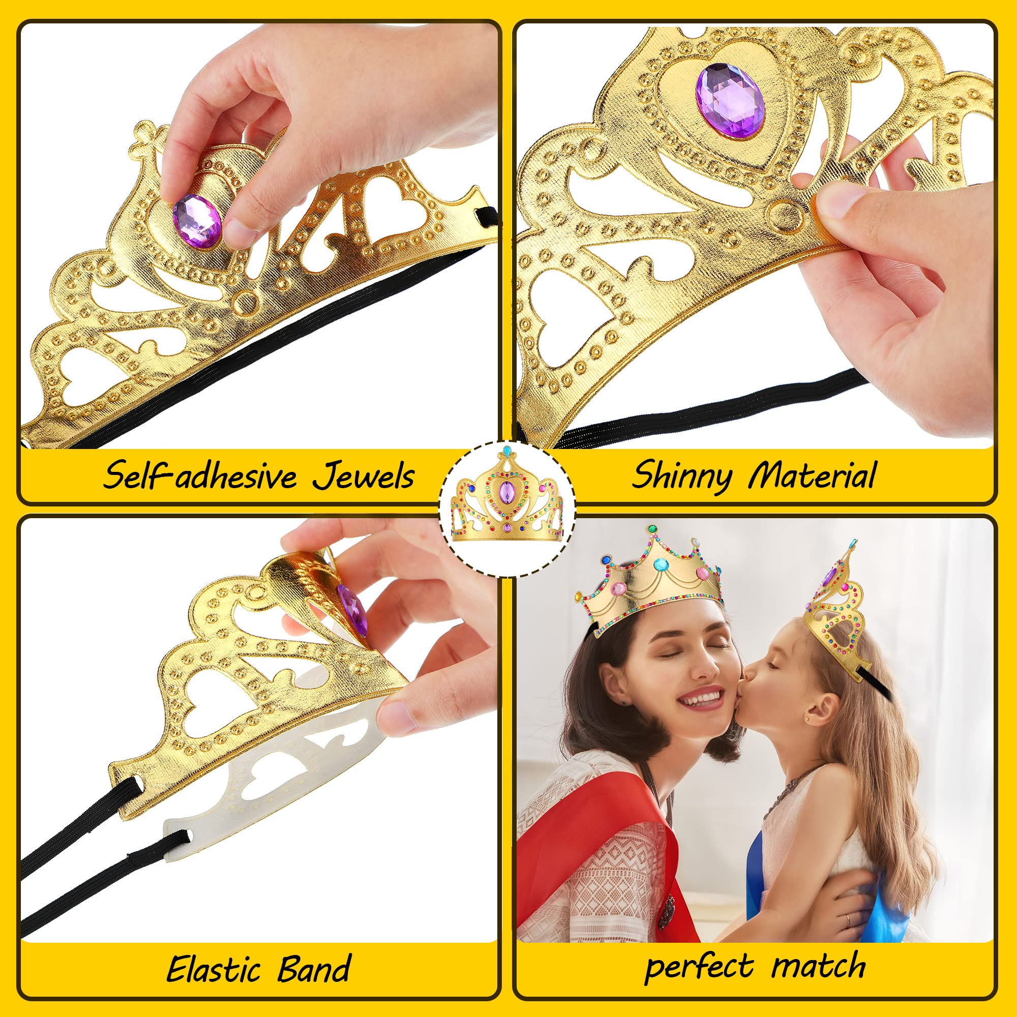 12 Pieces Foam Princess Tiaras Crown 928 Pieces Gem Stickers 12 Gem Rings Craft Making Kits Birthday Party Favors