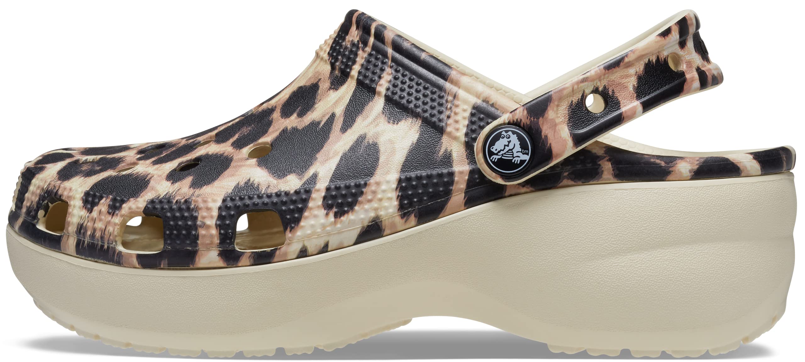 Crocs Women's Classic Graphic Platform Clogs, Platform Shoes, Bone/Leopard, 10 Women