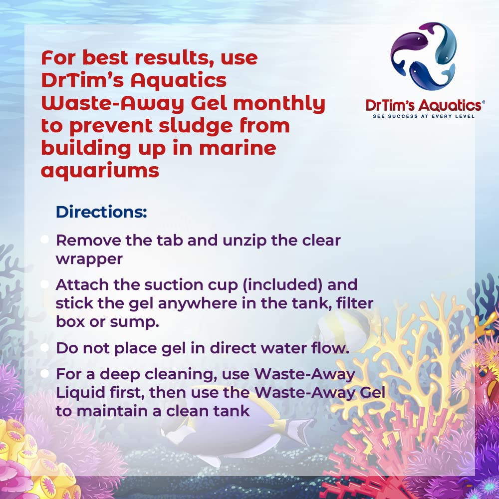 DrTim's Aquatics Reef Safe Waste-Away Time Release Gel β Natural Fish Tank & Aquarium Leave-in Waste Management Solution for Dissolving Cleaning Organic Sludge - 2 Pack Treats 200 gal