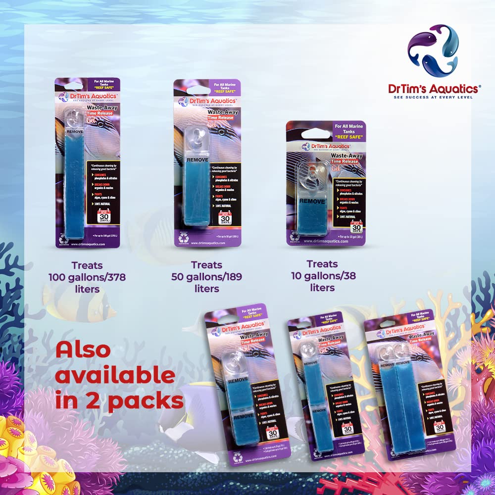 DrTim's Aquatics Reef Safe Waste-Away Time Release Gel β Natural Fish Tank & Aquarium Leave-in Waste Management Solution for Dissolving Cleaning Organic Sludge - 2 Pack Treats 200 gal