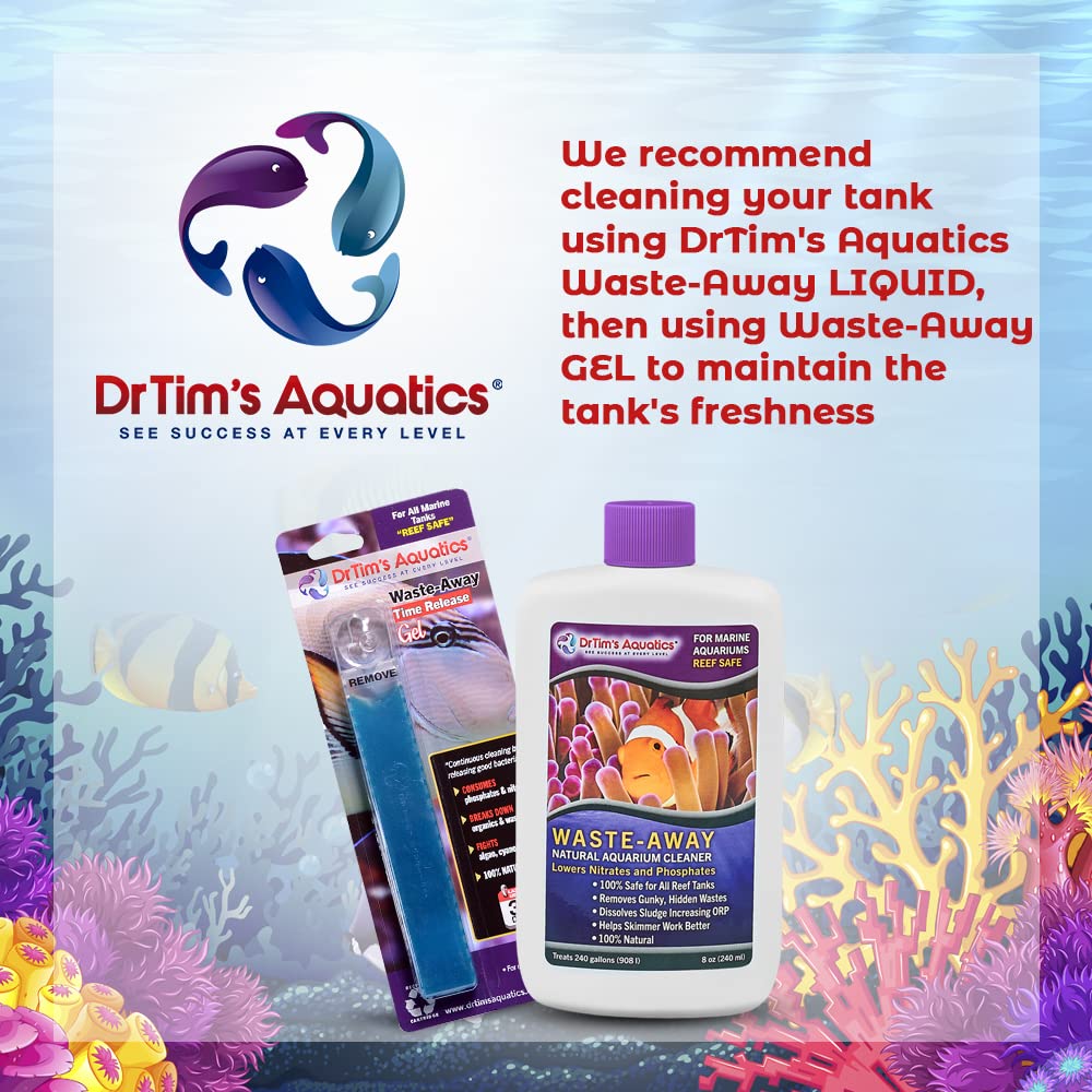DrTim's Aquatics Reef Safe Waste-Away Time Release Gel β Natural Fish Tank & Aquarium Leave-in Waste Management Solution for Dissolving Cleaning Organic Sludge - 2 Pack Treats 200 gal